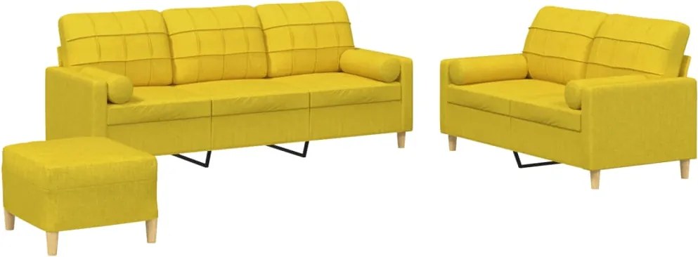 3dílná sedací souprava s polštáři světle žlutá textil 3201335