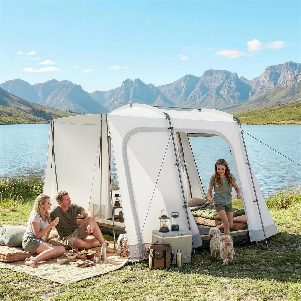 Zadní stan pro 2-4 osoby, 320 x 280 x 205 cm 2 v 1 nepromokavý tunelový stan se 4 dveřmi a okénkem na zemi