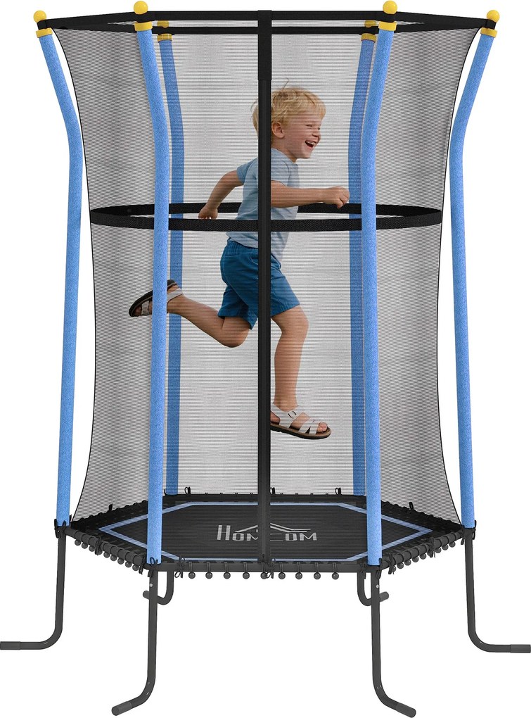 Dětská trampolína HOMCOM Ø163,5 cm, vnitřní trampolína se síťovým krytem a bungee lanem, pro děti do 50 kg, pro děti 3-10 let, modrá | Aosom