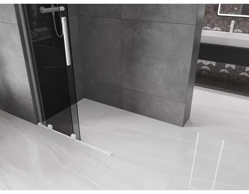 Mexen Velar L, posuvná sprchová zástěna Walk-in 110 x 200 cm, 8mm šedé sklo, bílá matná, 871-110-003-43-20