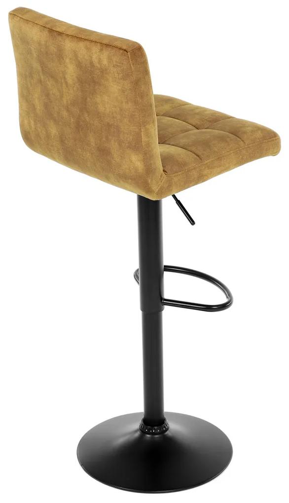 Židle barová, žlutá sametová látka, černá podnož