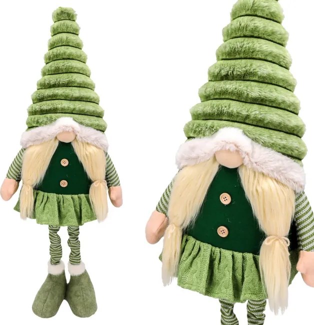 Vánoční dekorace skřítek bílá / zelená 71 cm