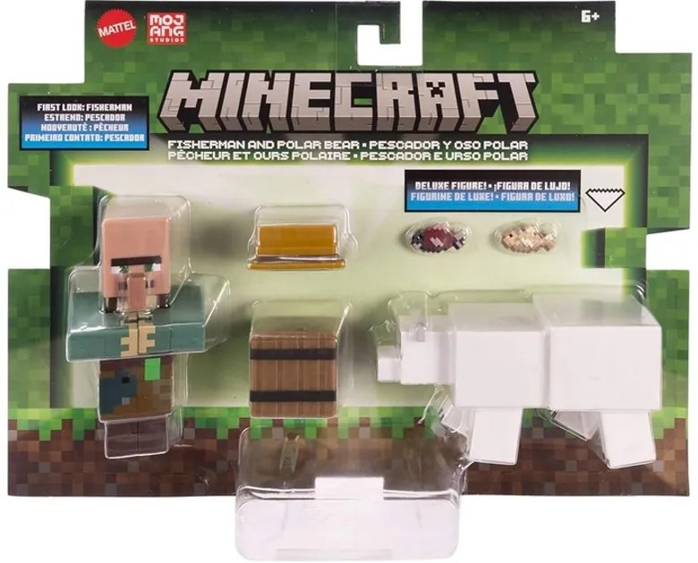 Mattel minecraft® 8 cm figurka dvojbalení rybář a lední medvěd, jcn49
