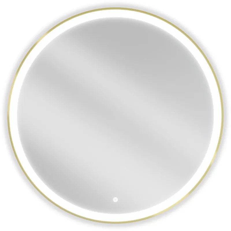 Mexen Esso, kulaté LED podsvícené koupelnové zrcadlo 90 cm, 6000K, topná podložka proti zamlžování, zlatý rám, 9825-090-090-611-50
