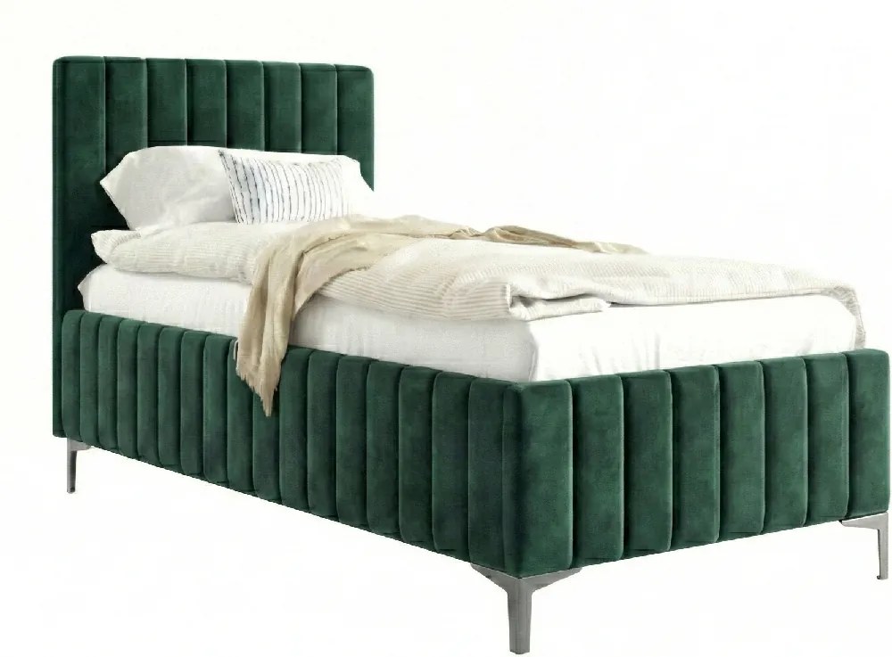 Eka Čalouněná postel INTIMA+ 90x200 cm Barva látky Trinity: Modrá (Trinity 2313), Úložný prostor: Bez úložného prostoru, Barva nožek postele: Zlatá