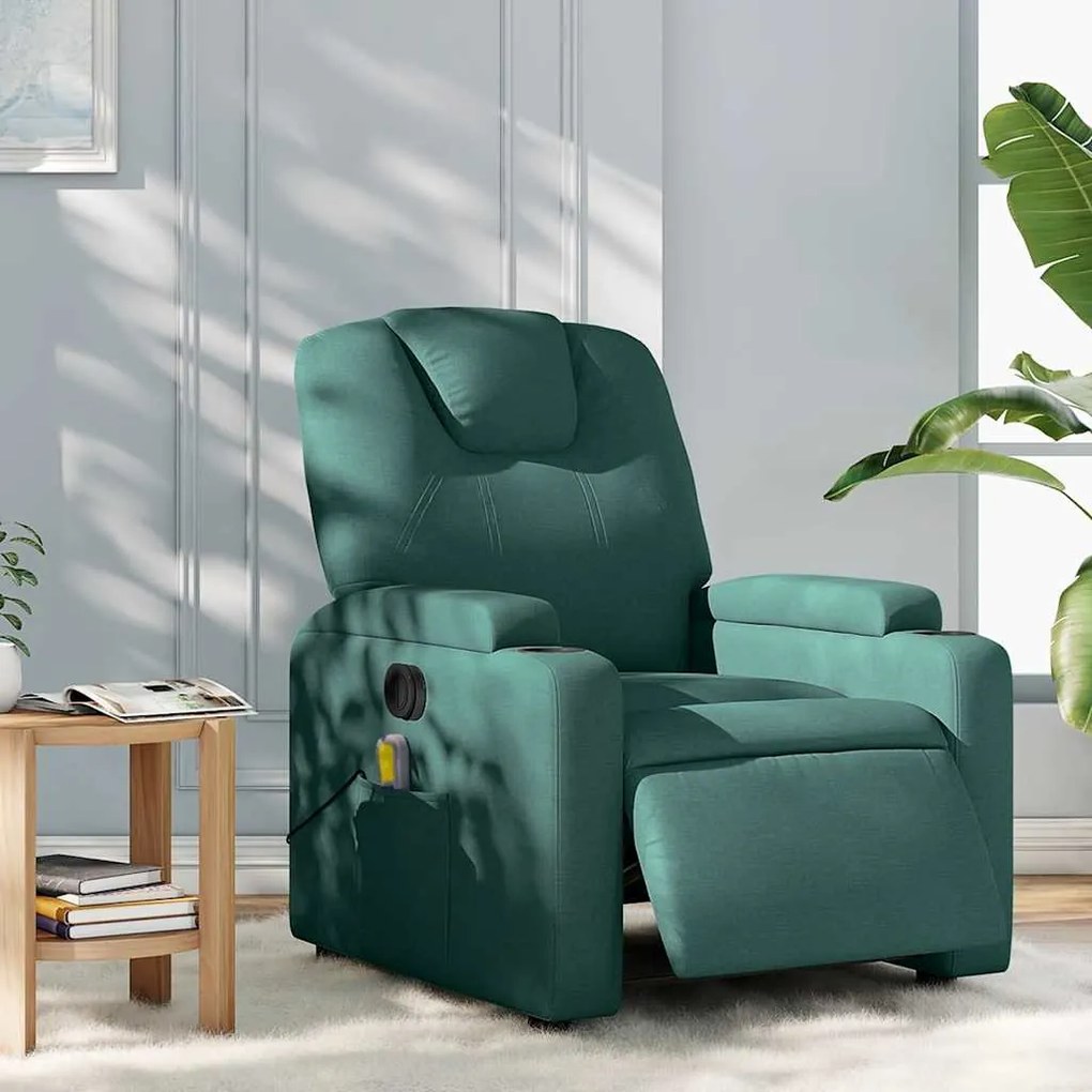 Elektrické masážní polohovací křeslo tmavě zelené textil 3204362