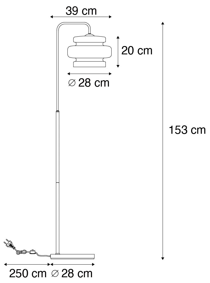 Retro stojací lampa černá se zeleným sklem - Denise