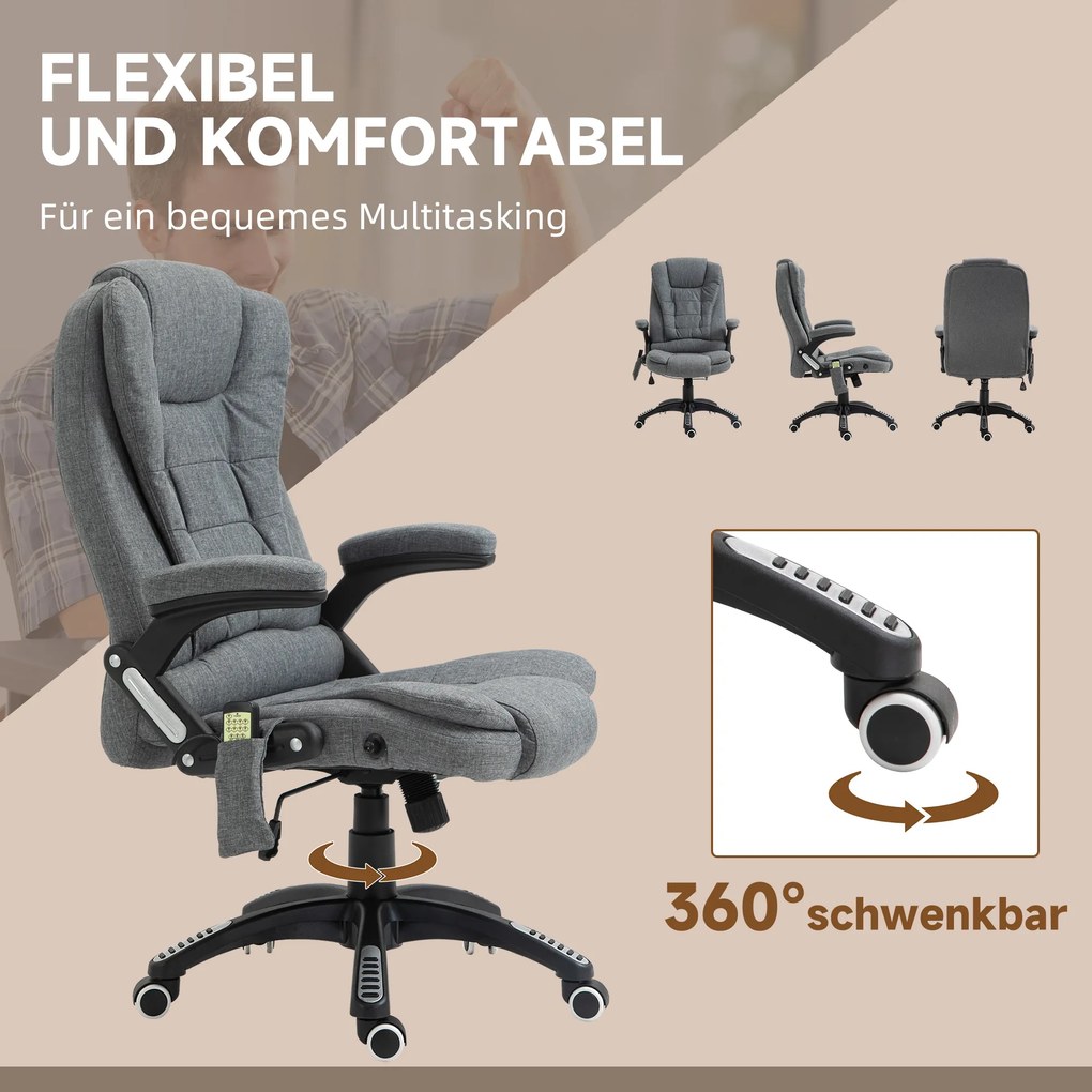 Masážní křeslo Vinsetto manažerské kancelářské křeslo výškově nastavitelné ergonomické masážní šedé 67 x 74 x 116-126 cm