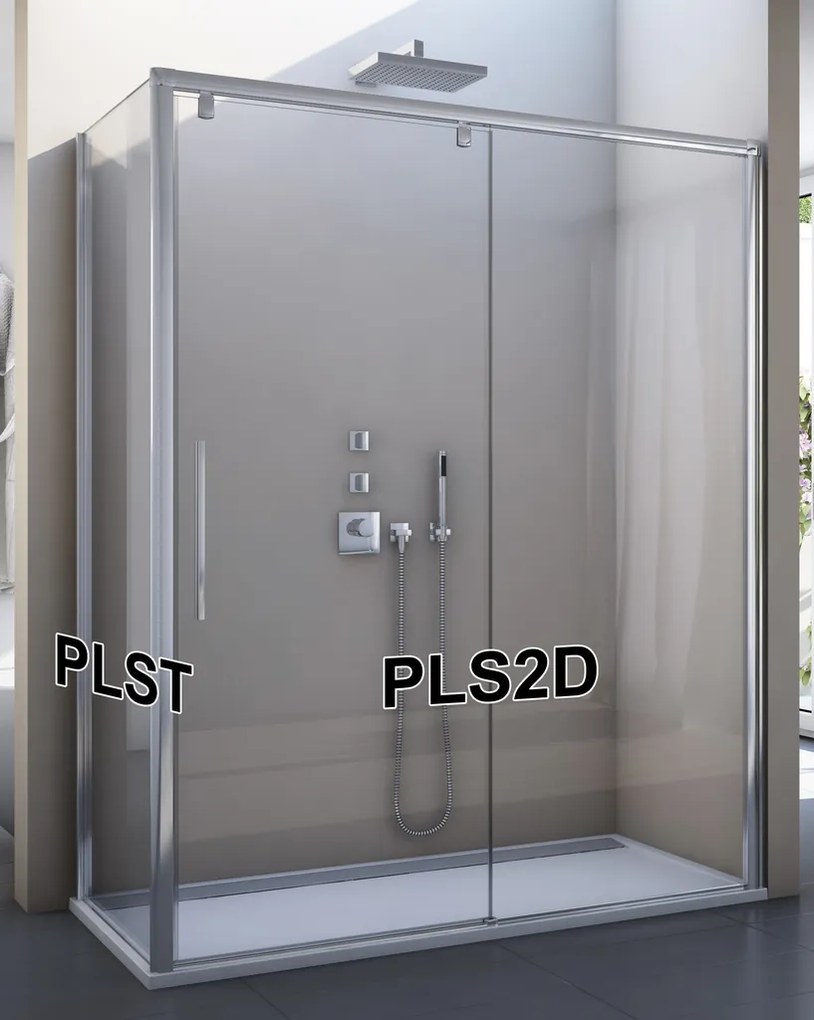 SanSwiss PLS2D 140 50 07 Sprchové dveře posuvné jednodílné 140 cm, pevný díl vpravo, aluchrom/sklo