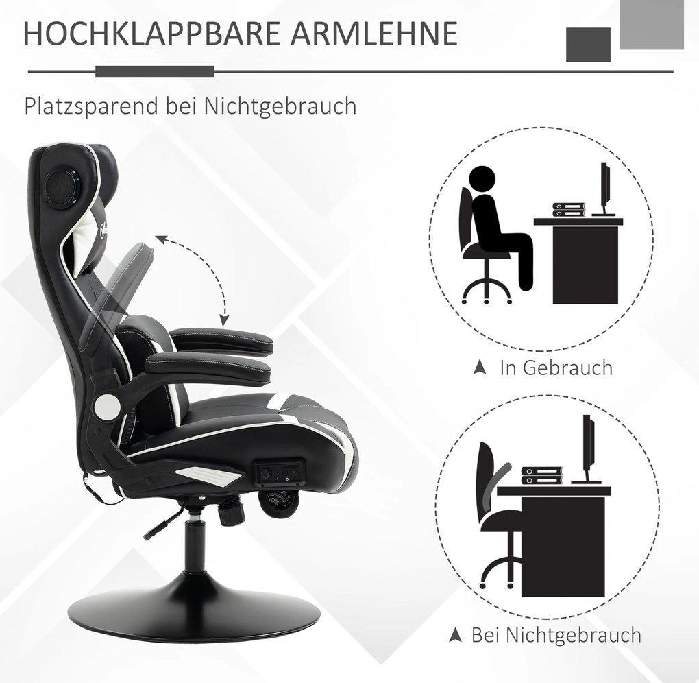 Herní židle Vinsetto s houpací funkcí, výškově nastavitelná kancelářská židle, ergonomická počítačová židle s reproduktorem, bederní a krční opěrkou …