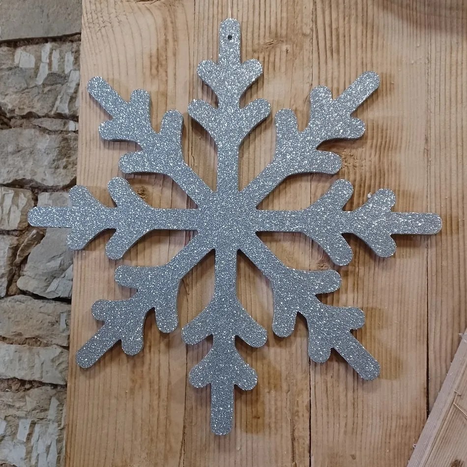 Vánoční ozdoba vločka IV, pr. 40 cm, stříbrná, překližka, venkovní