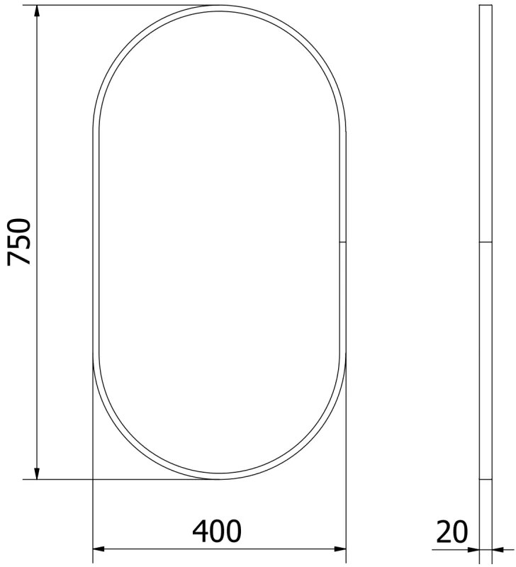 Mexen Loft, oválné koupelnové zrcadlo 75 x 40 cm, barva rámu černá matná, 9851-075-040-000-70