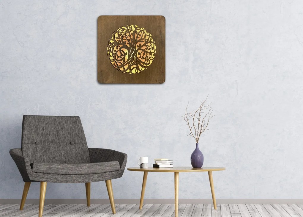 Li-Go "Strom života" světelný obraz s baterií 62x62cm varianta: ovládání na obraze bez dálkového ovladače, provedení: dub světlý