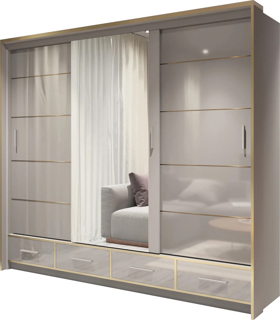 ARK Šatní skříň SABRINA, Šedá + LED osvětlení 253 cm