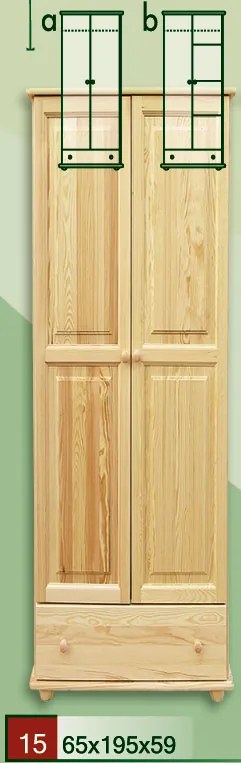 Šatní skříň masiv borovice Clasic 15 A  šíře 65 cm Barva: Bez povrchové úpravy