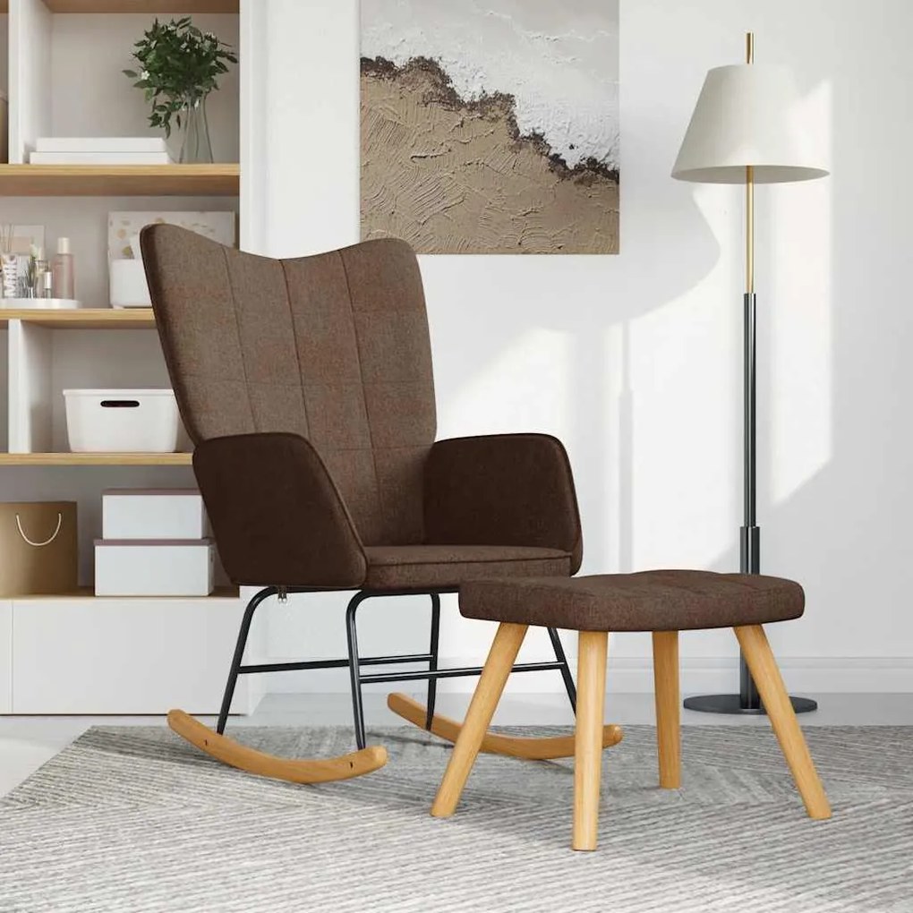 Houpací křeslo se stoličkou hnědé textil 328021