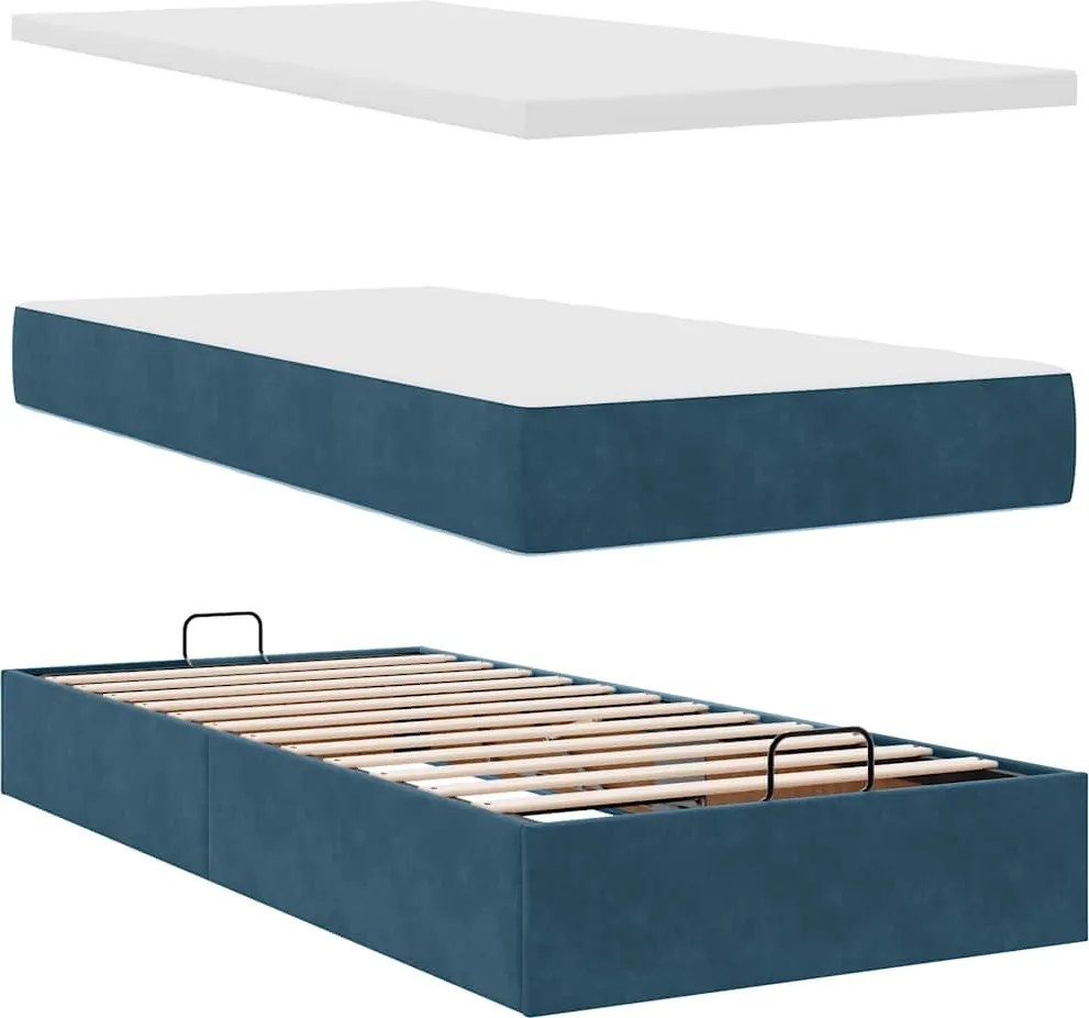 Osmanský rám postele s matrací tmavě modrá 80x200cm samet 3311811