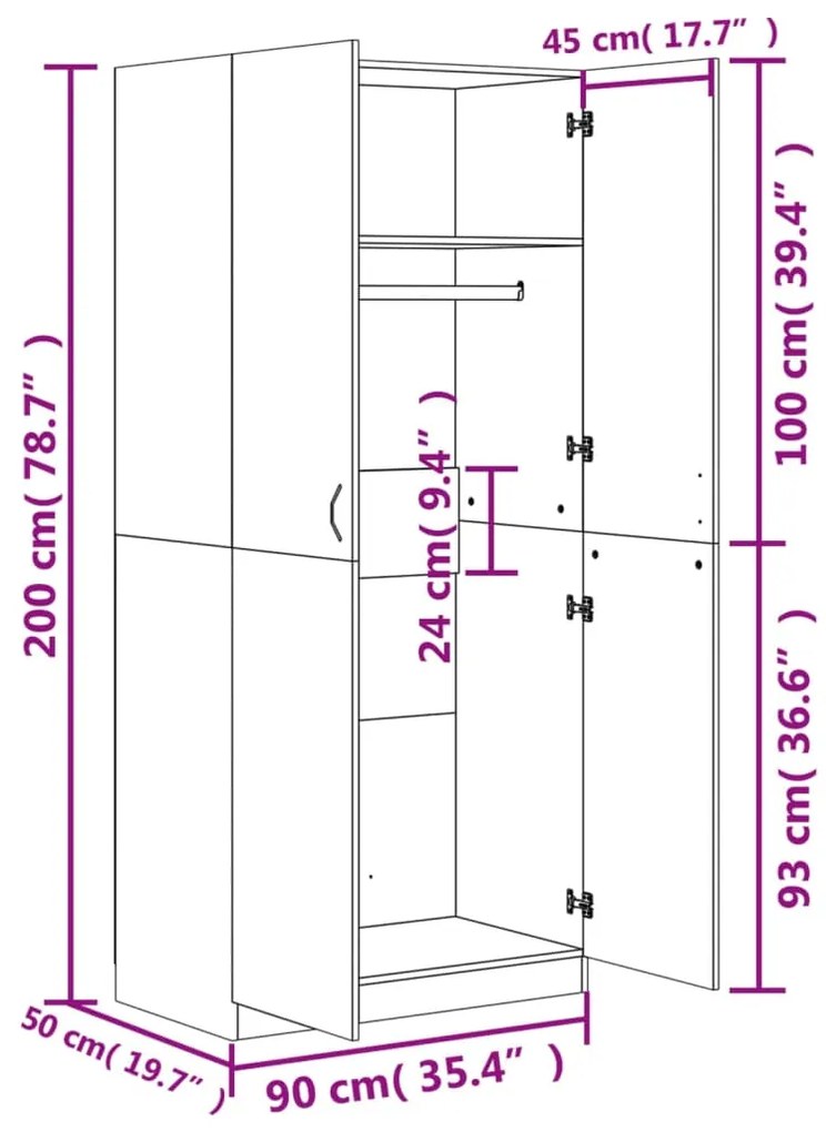 vidaXL Marketos Šatní skříň betonově šedá 90 x 52 x 200 cm kompozitní dřevo