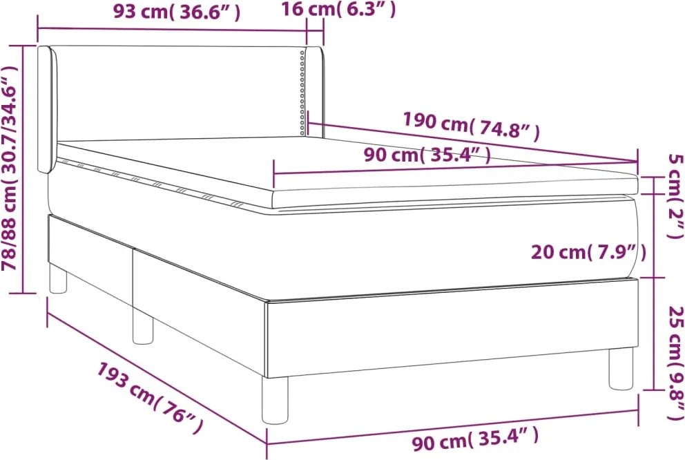 Box spring postel s matrací černá 90x190 cm textil 3129595