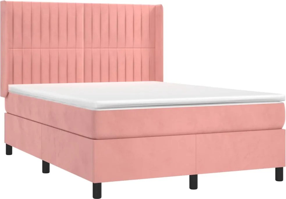 Box spring postel s matrací a LED růžová 140x200 cm samet 3139690