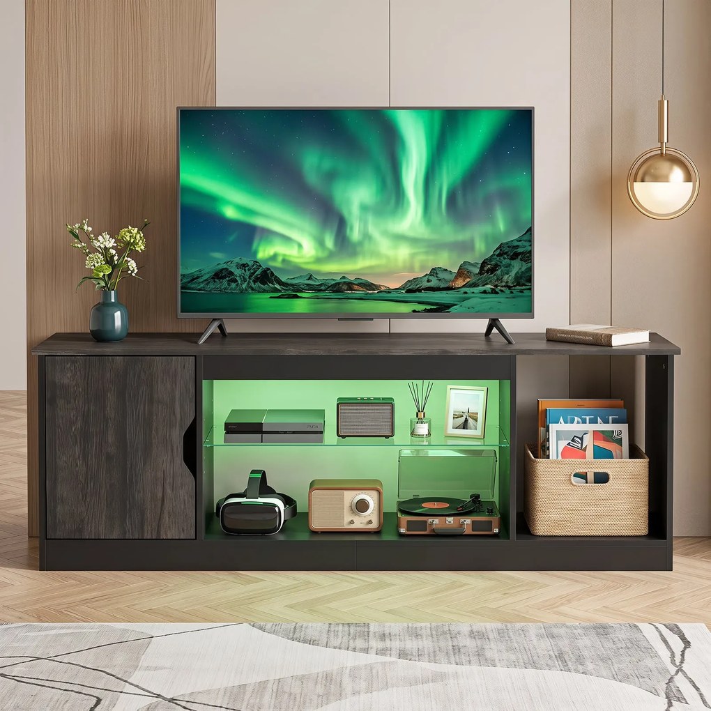 Costway TV skříňka TV s úložným prostorem a 3 otevřenými přihrádkami do 65 palců