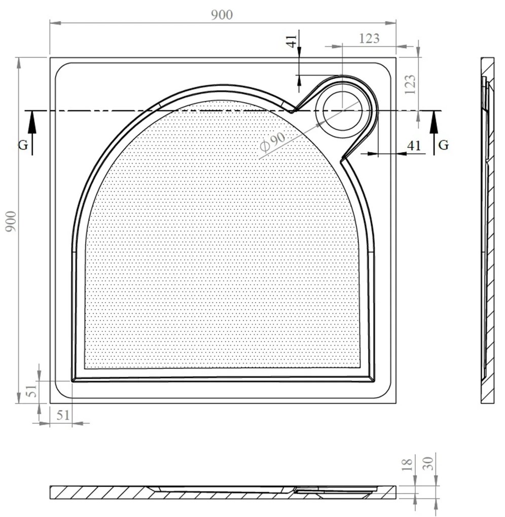 Gelco LARCA sprchová vanička z litého mramoru, čtverec, 90x90cm PL009 LARCA 90 PL009