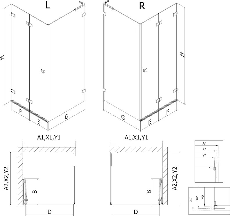Mexen Lunar-F L, sprchový kout pravý 100 x 90 cm, 8mm čiré sklo, černý profil, 836L-100-090-70-00-P