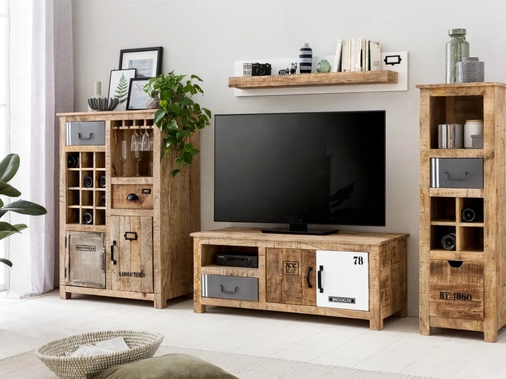 furniture-nabytek.cz - Masivní komoda Padma z mangového dřeva, lakovaná, přírodní barva – 40×43×125 cm