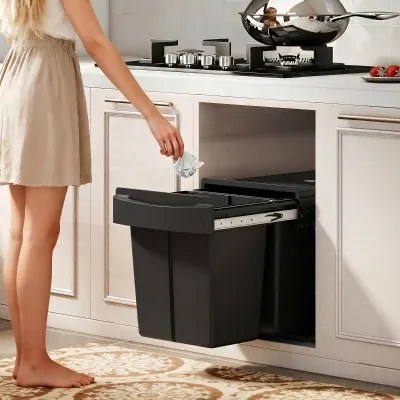HOMCOM vysunovací odpadkový koš do skříňky, systém třídění odpadu, 2 x 20 L, vyjímatelné vnitřní nádoby, 52 x 33,5 x 41 cm, černá