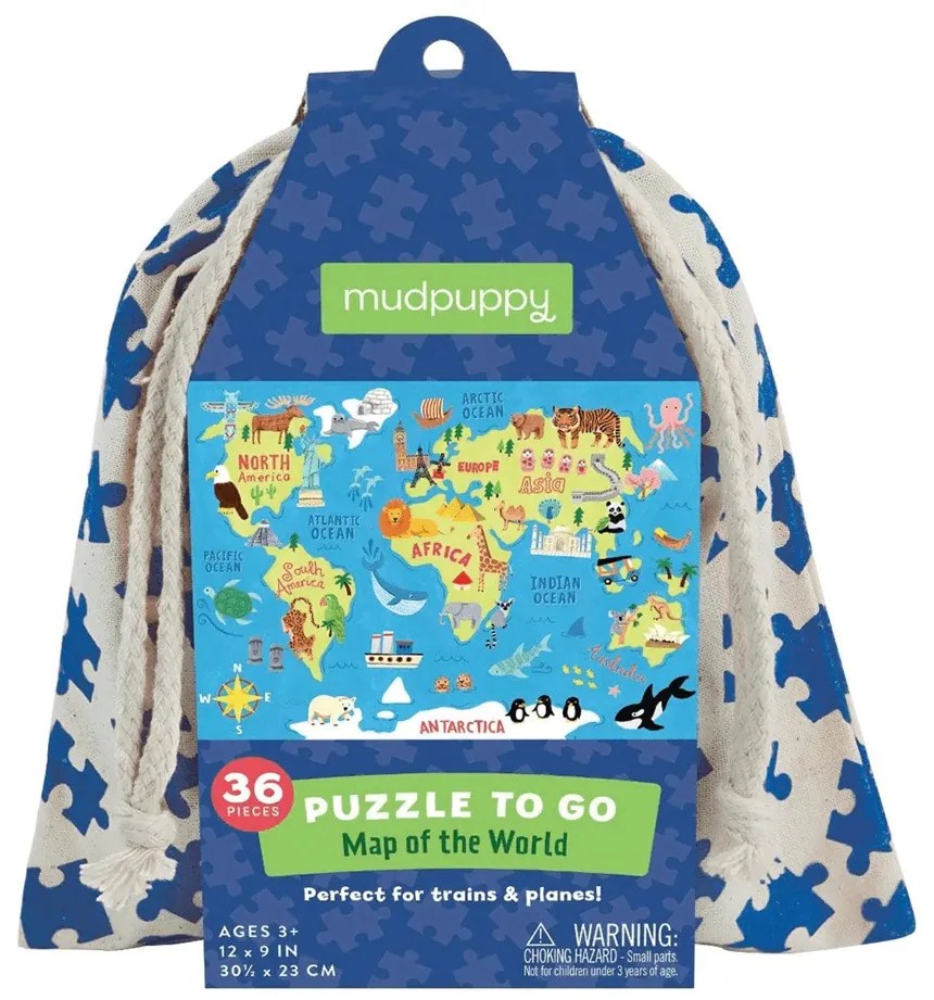 Mudpuppy Puzzle Mapa světa v látkovém pytlíku 36 dílků