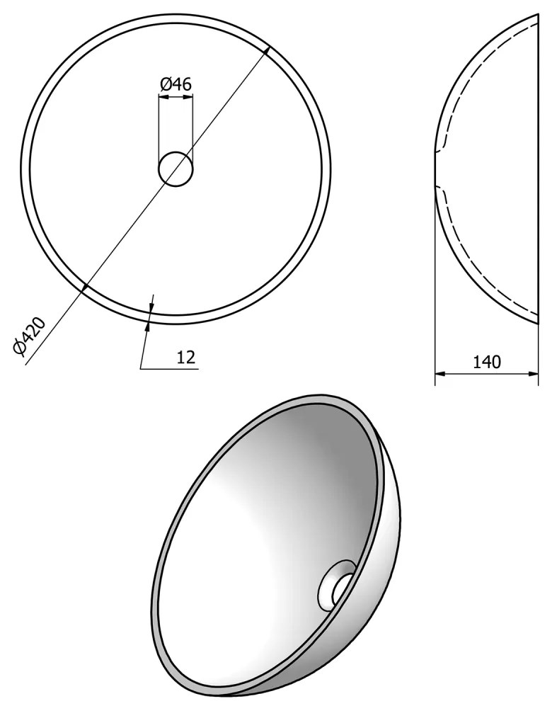 Sapho DAMAR skleněné umyvadlo na desku Ø 42 cm, tmavě šedá/stříbrná 2501-20