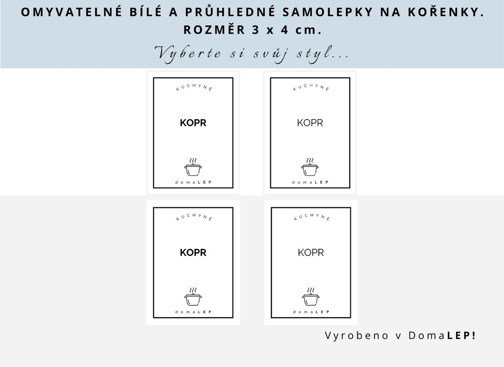 KOPR - Samolepka na kořenky 3 x 4 cm - DomaLEP varianta: PRŮHLEDNÁ - tučné písmo