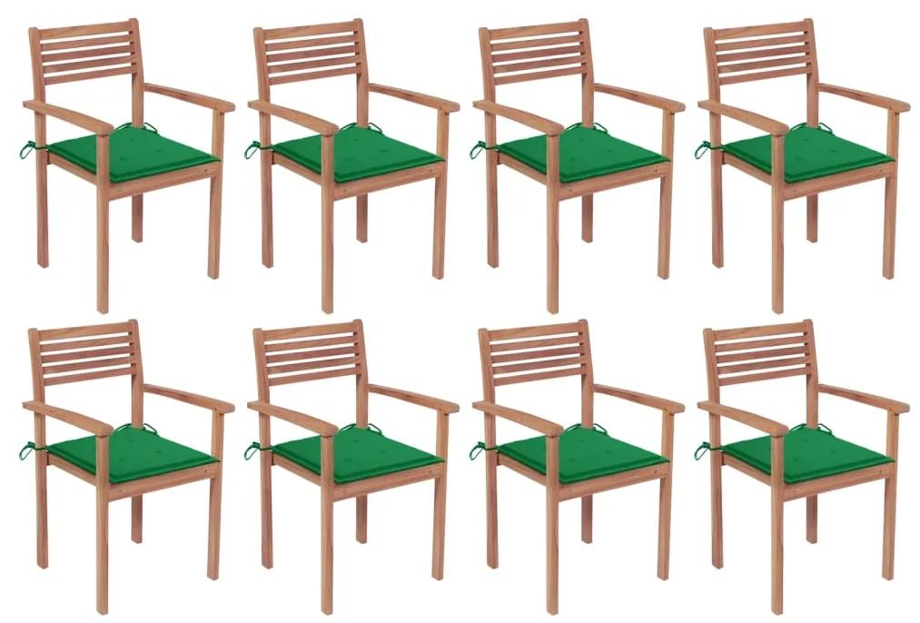 3072605 vidaXL Stohovatelné zahradní židle s poduškami 8 ks masivní teak