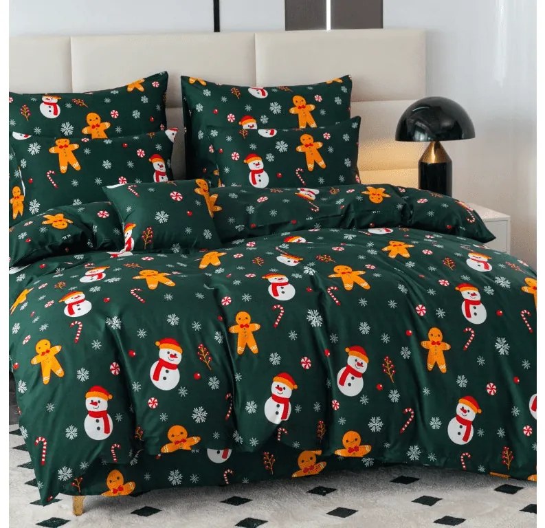 Povlečení z mikrovlákna SNĚHULÁK A PERNÍČEK zelené Rozměr povlečení: 2 ks 70 x 90 cm | 200 x 220 cm