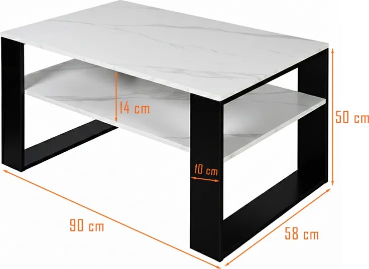 Velaco Konferenční kávový stolek TAB 3 90, imitace bílého mramoru/černá