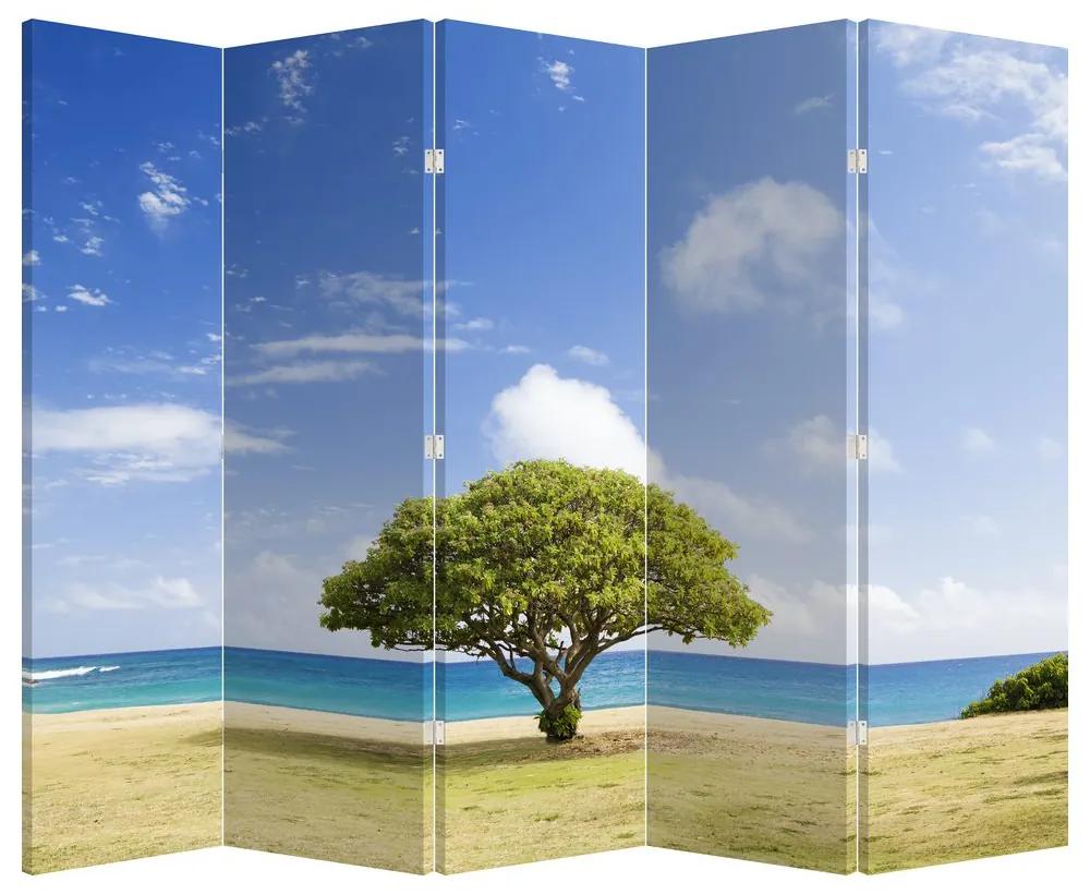 Paraván - Pláž se stromem (210x170 cm)
