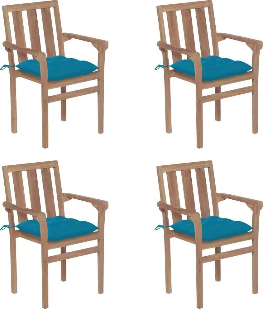 vidaXL Stohovatelné zahradní židle s poduškami 4 ks masivní teak [3073394] Barva: Šedá