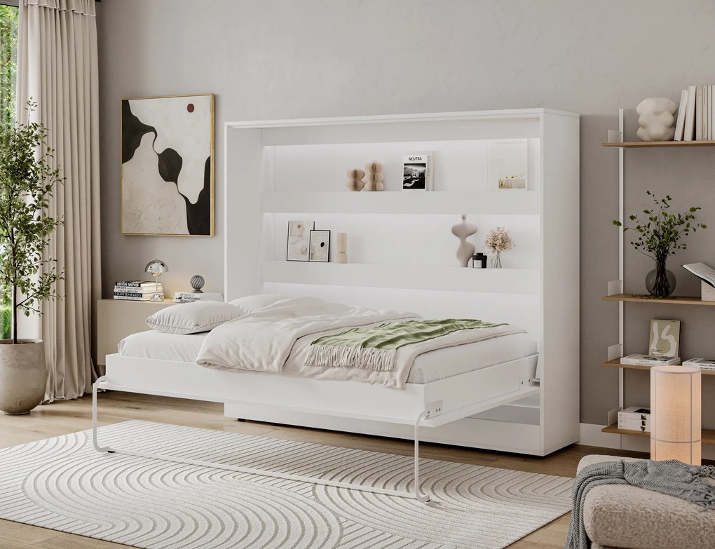 Devesto Sklápěcí postel Horizontální 140 Bílá LED