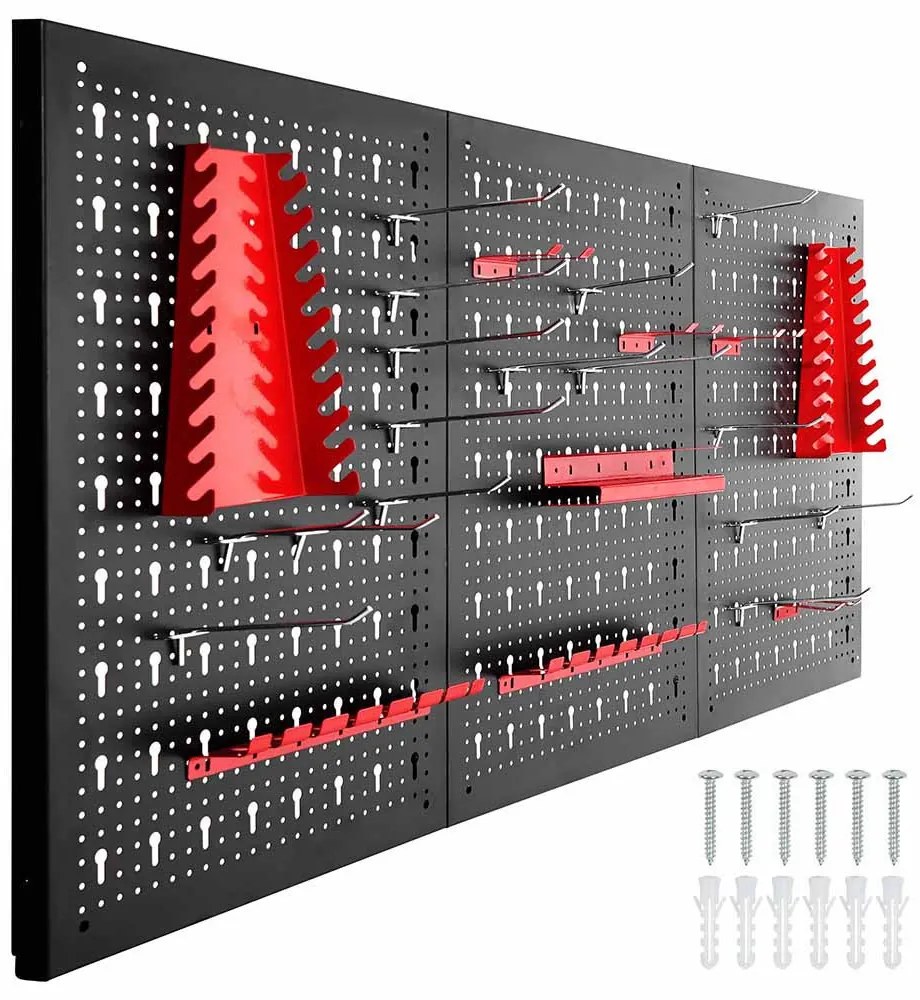 Kovový nástěnný organizér na nářadí s háčky a úložným prostorem