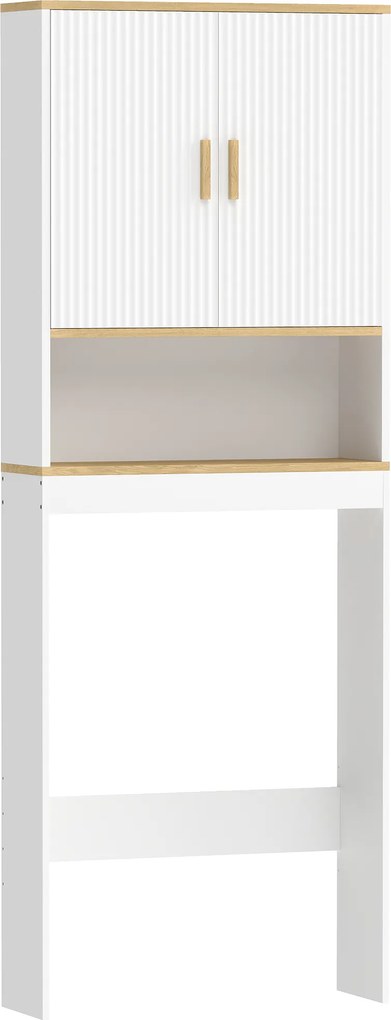 HOMCOM koupelnová police nad WC, 3 patra s otevřeným odkládacím prostorem, 2 dveře a nastavitelná vložená police, 64x20x170,5 cm, bílá