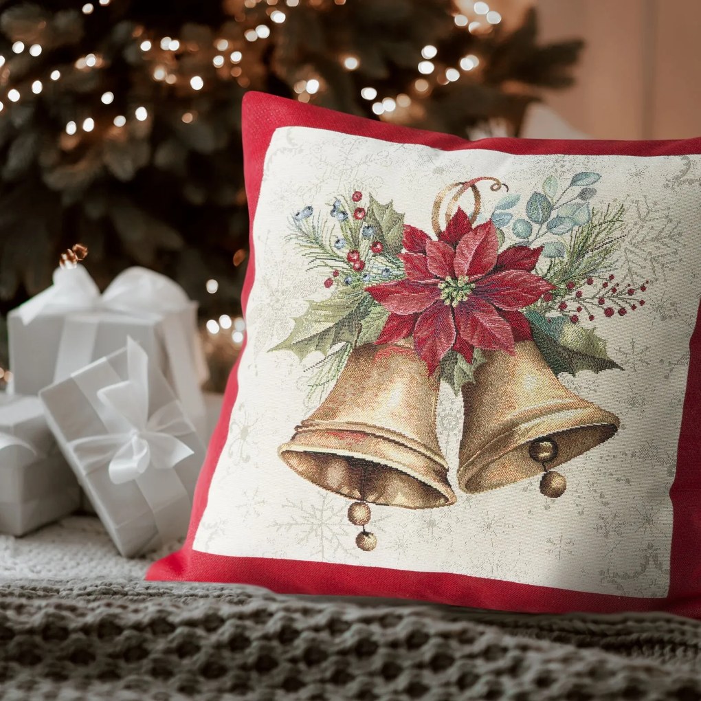 VÁNOČNÍ GOBELÍNOVÁ DEKORAČNÍ POVLAK NA POLŠTÁŘ MERRY 45X45 CM VZOROVANÁ
