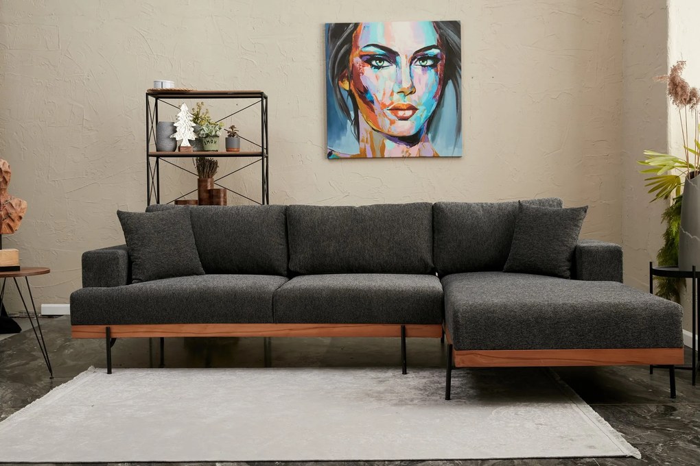 Hanah Home Rohová pohovka LIVA tmavě šedá pravá 287 cm 825BLC2812
