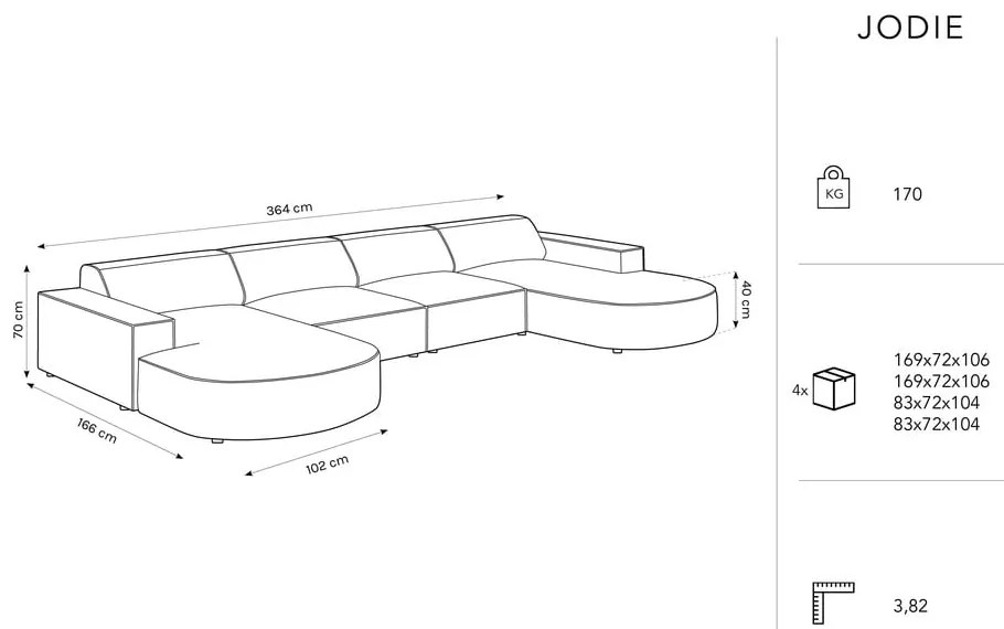 Šedá sametová rohová pohovka (do "U") Jodie - Micadoni Home