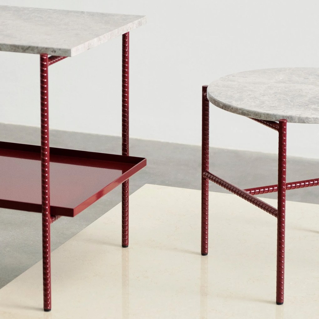 HAY Stolek Rebar Side Table, Ø45x40, Red + Grey Marble