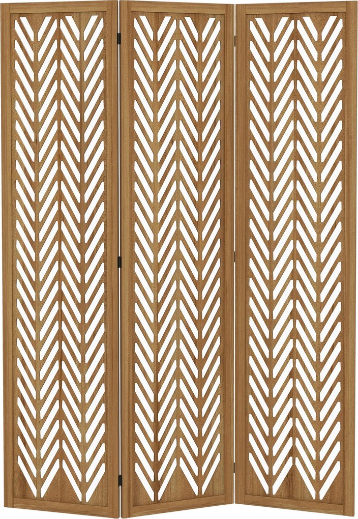 HOMCOM Skládací Paraván se 3 Panely 120x1.7x170 cm Přírodní Dřevo s Geometrickým Vzorem pro Kancelář a Ložnici