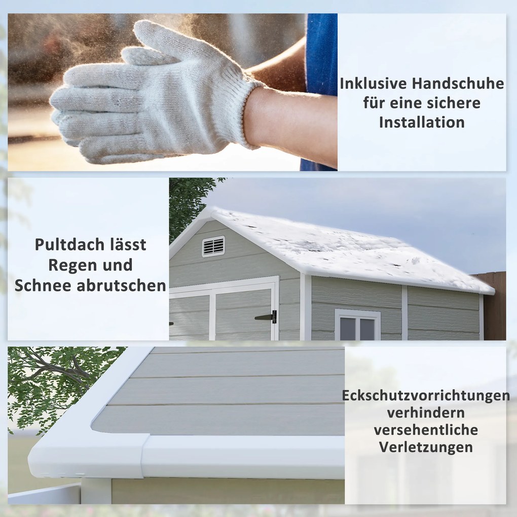 Outsunny zahradní nářaďový sklad 2,4m², voděodolný zahradní domek s pultovou střechou, 182x151x219/181 cm, nářaďový sklad s uzamykatelnými dveřmi, ok…