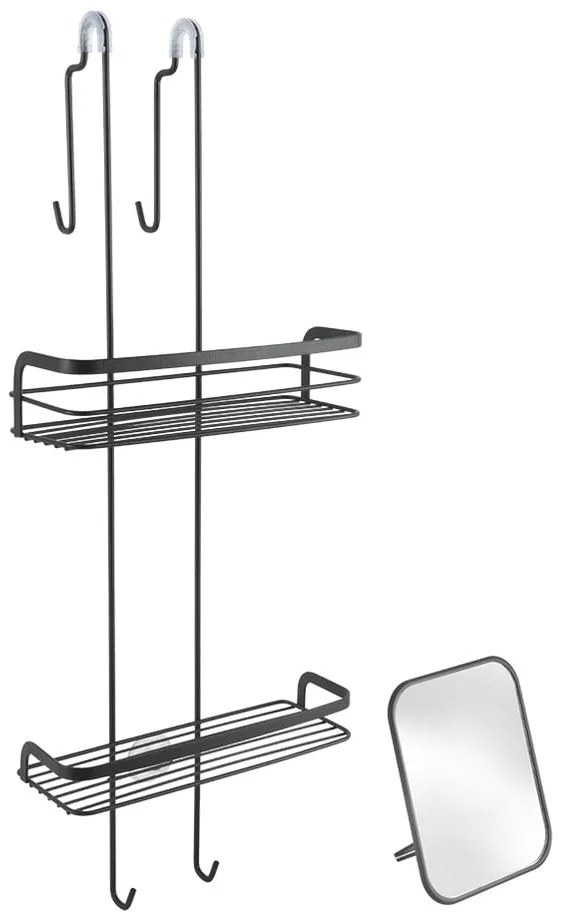 Matně černá závěsná ocelová koupelnová polička Lava – Metaltex