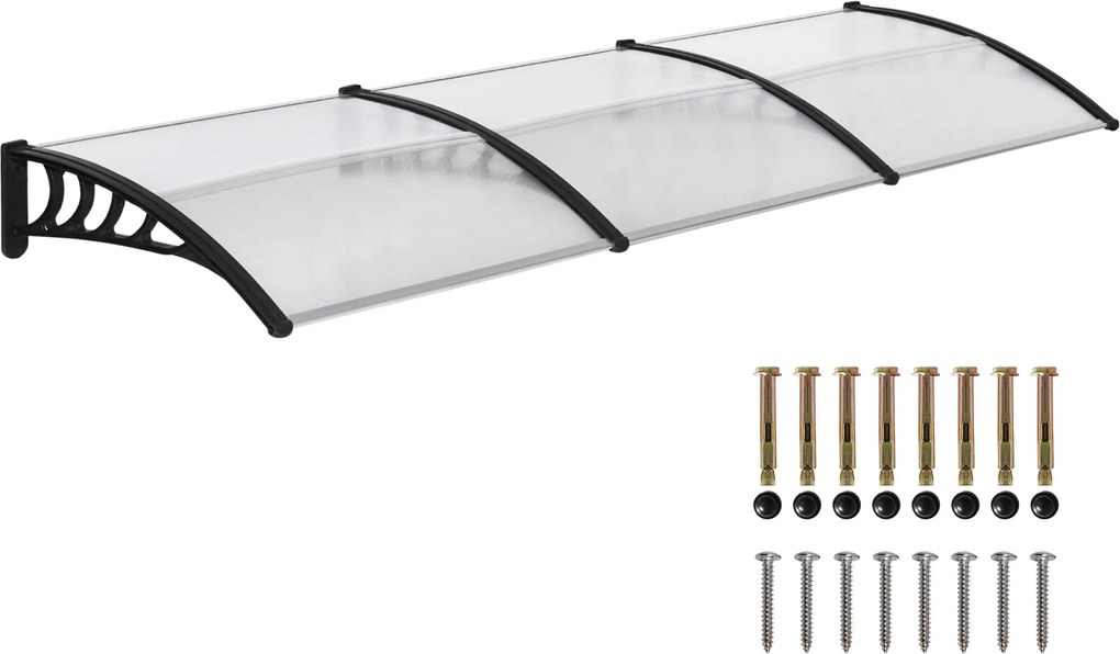 Outsunny Plachta Křídla pro Přední Dveře 303 x 96 x 27 cm s Ochrannou proti UV, Ochrana proti dešti, Slunečník pro Venkovní Použití, Hliník Černý | Ao
