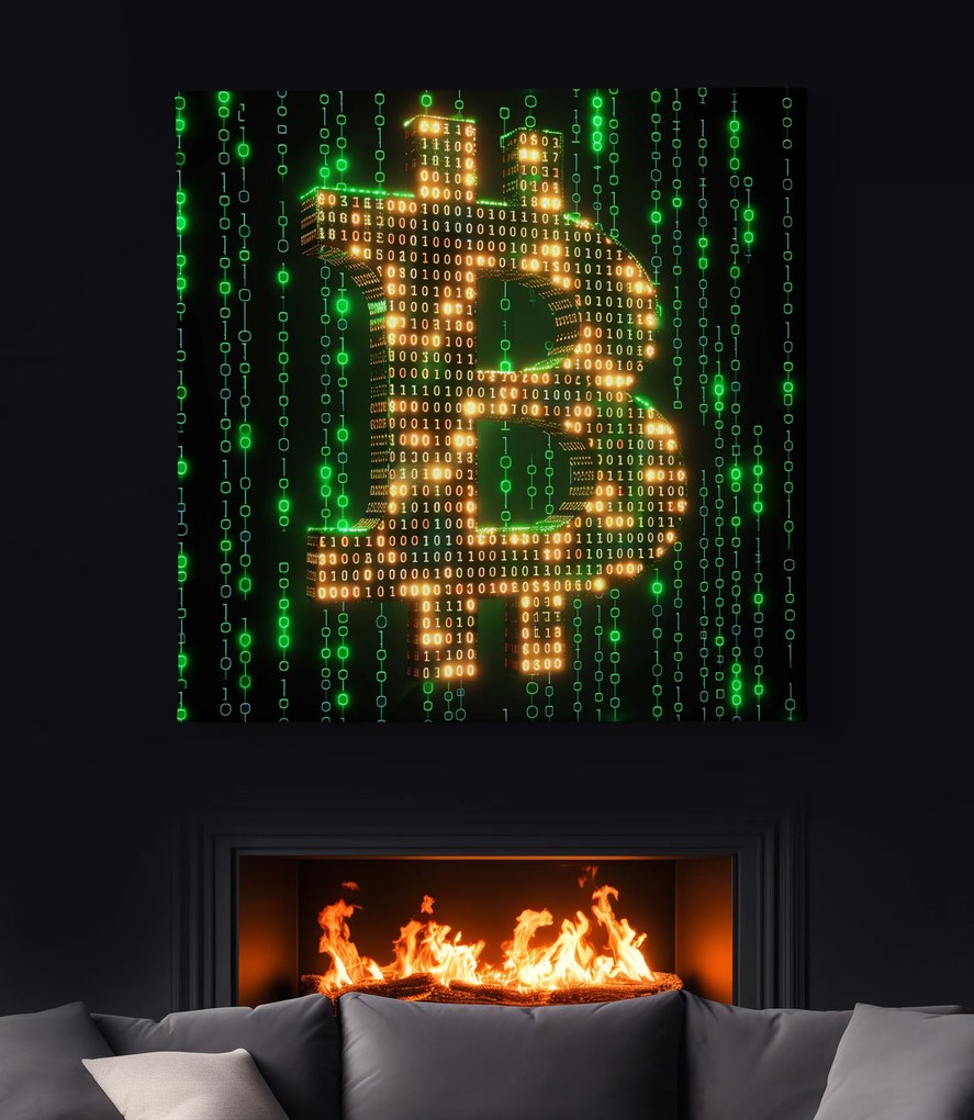 Obraz na plátně - Bitcoin Matrix FeelHappy.cz Velikost obrazu: 100 x 100 cm