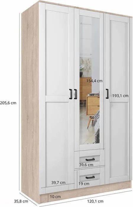 Skříň se zrcadlem 3d2s Rama dub sonoma / bílá Kami